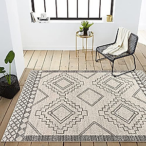 JONATHAN Y MOH200B-8 Amir Moroccan Beni Souk Indoor Area-Rug Bohemian Farmhouse Rustic Geometric Easy-Cleaning Bedroom Kitchen Living Room Non Shedding, 8 X 10, Cream,Gray