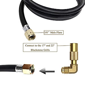 5 Feet Low Pressure Propane Regulator Hose,QCC1 Universal Grill Regulator Replacement Parts with 90 Degree Elbow Adaptor for 17" and 22" Blackstone Tabletop Camper Grill