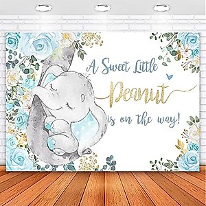Avezano Boy Elephant Baby Shower Backdrop Blue Floral Rose Jungle Elephant Baby Shower Background 7x5ft Vinyl Blue and Gold Elephant Baby Shower Party Decorations Backdrops for Boys
