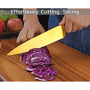 Golden Kitchen Knife Set 5 Piece WELLSTAR, Razor Sharp German Stainless Steel Blade and Ergonomic Handle with Gold Titanium Coated, Chef Carving Bread Utility Paring for Cutting and Peeling - Gift Box