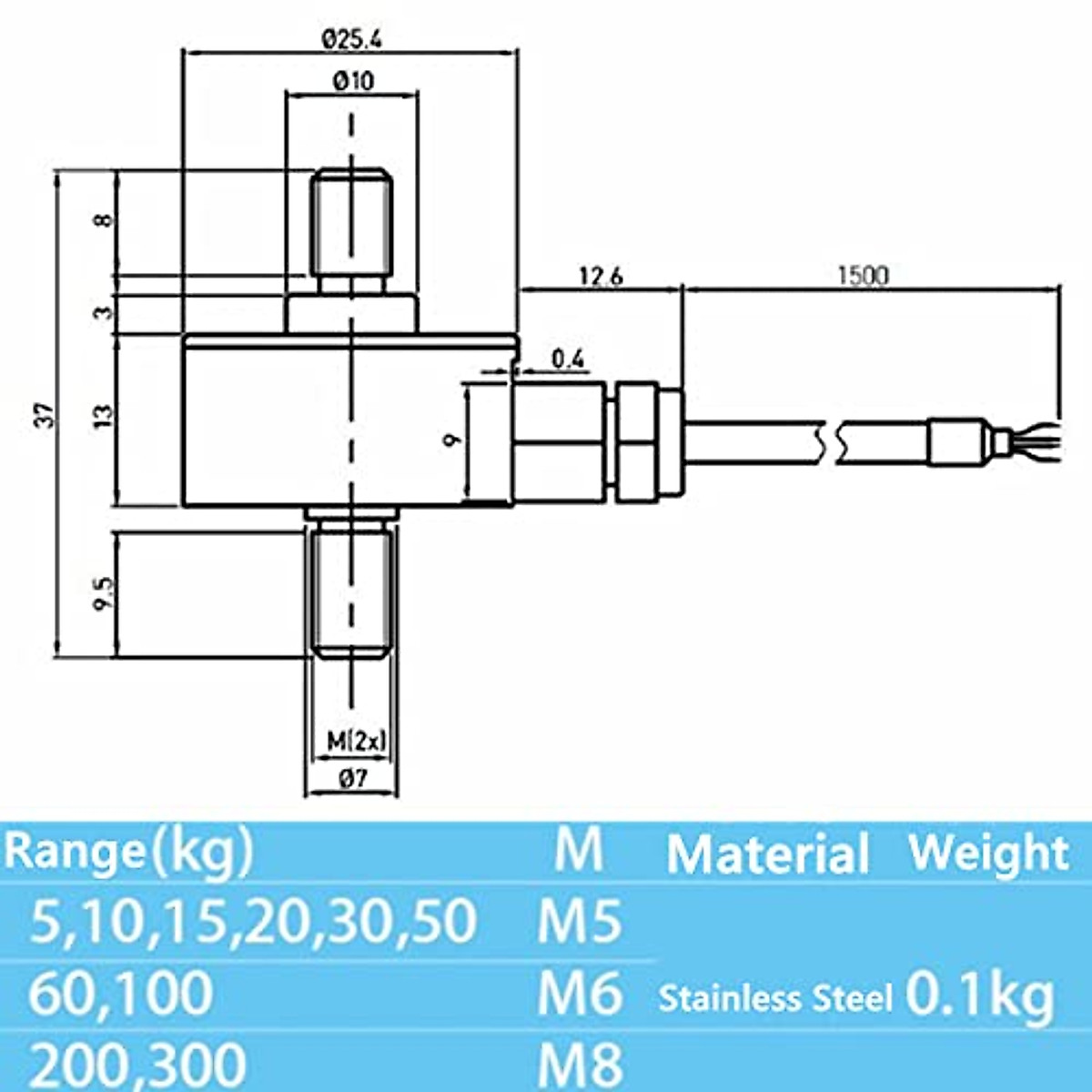 DYMH-103 Load Cell Miniature Weighing Sensor Pull Rod Pressure Tension Sensor Portable Crane Scale(0~5kg)