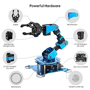 LewanSoul Robotic Arm for Arduino Coding Programming 6DOF xArm 1S STEM Educational Building Robot Arm Kits, 6 AXIS Full Metal Robotic Arm Wireless Handle/PC/App/Mouse Control Learning Robot