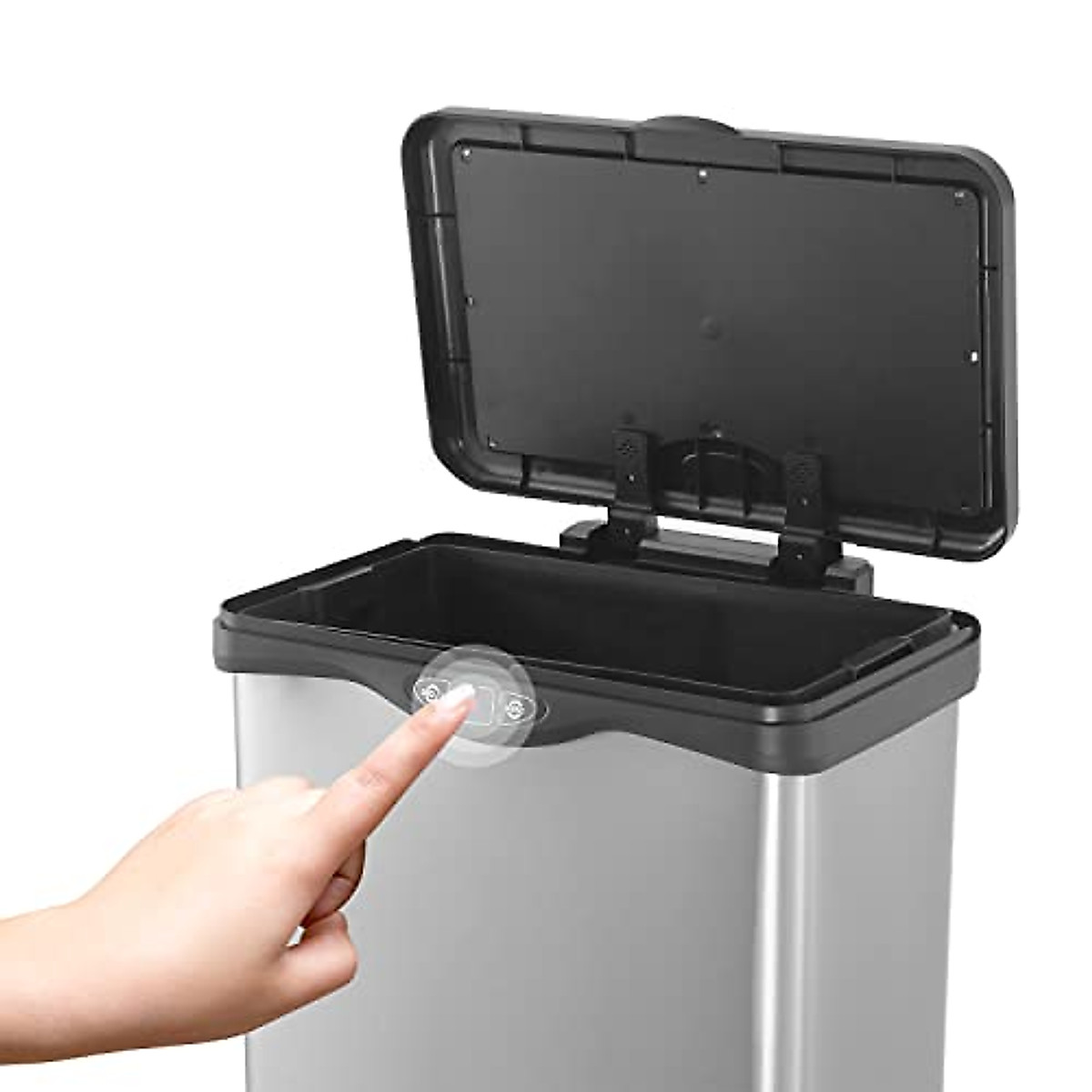 SIMPLYKLEEN SensaPed Touch Sensor 10.5-Gallon Rectangular Stainless Steel Trash Can with Lid