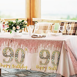 Xiliconie 3 Pack 80th Birthday Tablecloth Decorations Rose Gold Happy 80 Birthday Table Cover Party Supplies for 80 Year Old Birthday Anniversary Decor Supplies