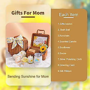 RYANDYPE Mother's Gifts for Mom,Sunflower Gifts for Mom From Daughter Son,Mom Birthday Basket Box Gifts Ideas Sending Sunshine for Mom
