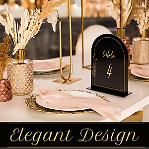 1-10 Black Arched Acrylic Wedding Table Numbers, Gold Print Acrylic Table Numbers for Wedding Reception with Head and Gift Table Number, Floral Gold Table Numbers, Gold Floral Design Table Numbers