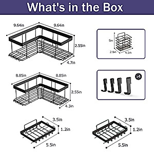 Adhesive Shower Caddy - 5 Pack Rustproof Corner Shower Rack, Drill-Free & Quick-Dry Shower Shelf，Stainless Steel Shower Storage Rack with Soap Holder & Toothpaste for Inside Shower with Large Capacity