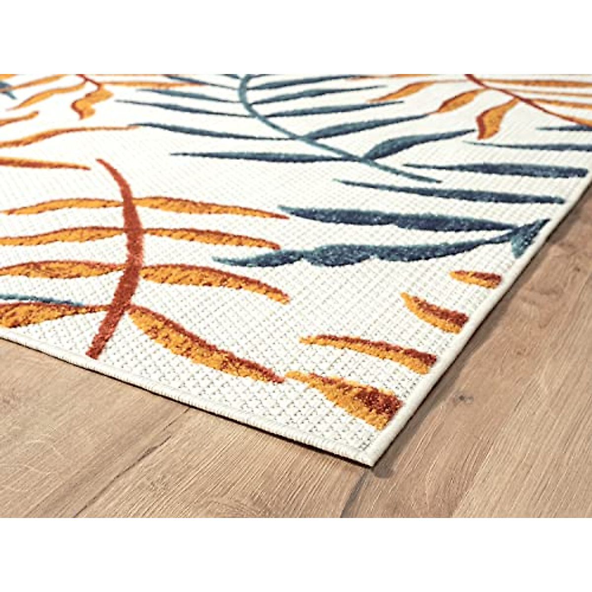 Abani Modern Cream, Red & Blue 5'3" x 7'6" (5x8) Leaf Print Area Rug Rugs - Non-Shedding Indoor/Outdoor Nature Design Bedroom Rug