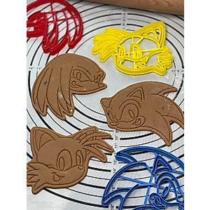 Set of 3 Sonic Knuckles the Echidna Miles Tails Prower Head Cookie Cutters & Molds Produced by 3D Kitchen Art