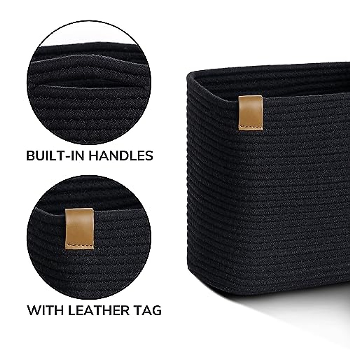 Goodpick Magazine File Holder Small Storage Baskets for Organizing Woven Rope Basket for Newspaper, Books, Towels, Desk Closet Organizer and Storage Bin for Office Decorative Black Basket for Shelves