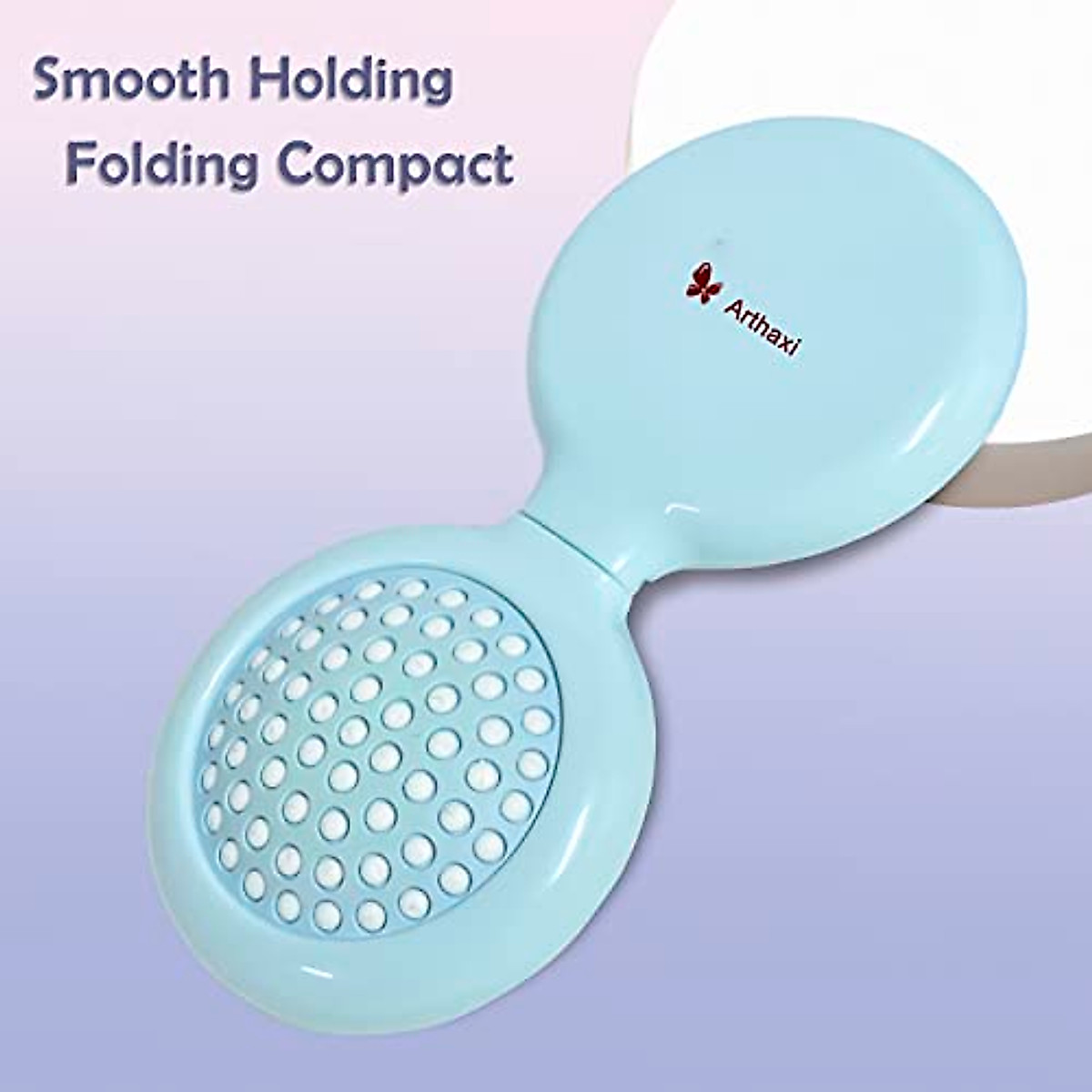 Arthaxi Travel Hair Brush with Mirror, Compact Mirror with Mini Hair Brush Kit, Folding Hairbrush for Women, Small Hair Comb with Mirror Portable Size in Purse or Pocket, Blue