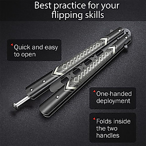 GOOD WORKER Butterfly Knife Trainer - Practice Balisong Butterfly Knives NOT Real NOT Sharp Blade - Black Dull Trick Butterfly - Butter Fly Training K14B