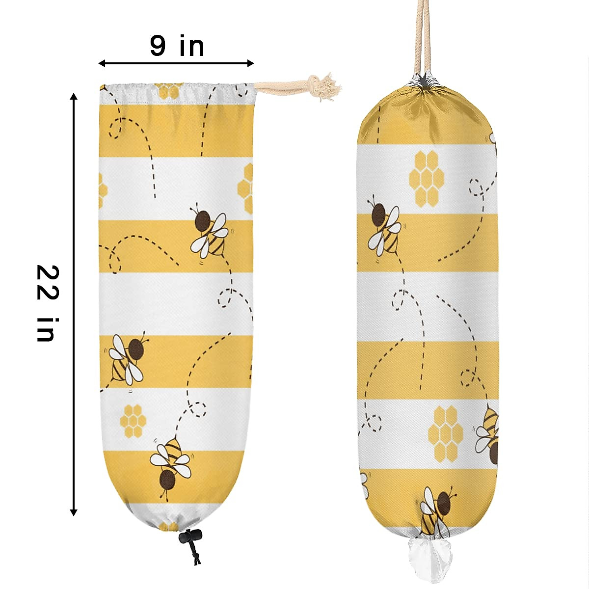 Cute Bee Plastic Bag Holder, Honeybee Honeycomb Grocery Bag Storage Holder Garbage Shopping Bag Trash Bags Organizer for Kitchen Home