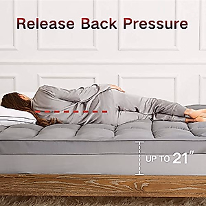 Homemate Queen Mattress Topper,1800TC Cooling Mattress Pad Cover for Deep Sleep, Extra Thick 3D Snow Down Alternative Overfilled Plush Pillow Top with 8-21 Inch Deep Pocket - Queen Size, Grey