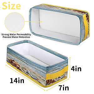 Tablerazzi Ocean Beach Shell Toilet Tank Topper Paper Basket with Handle, Beach Theme Storage Basket for Organizing, Small Fabric Storage Bins for Bathroom Decor