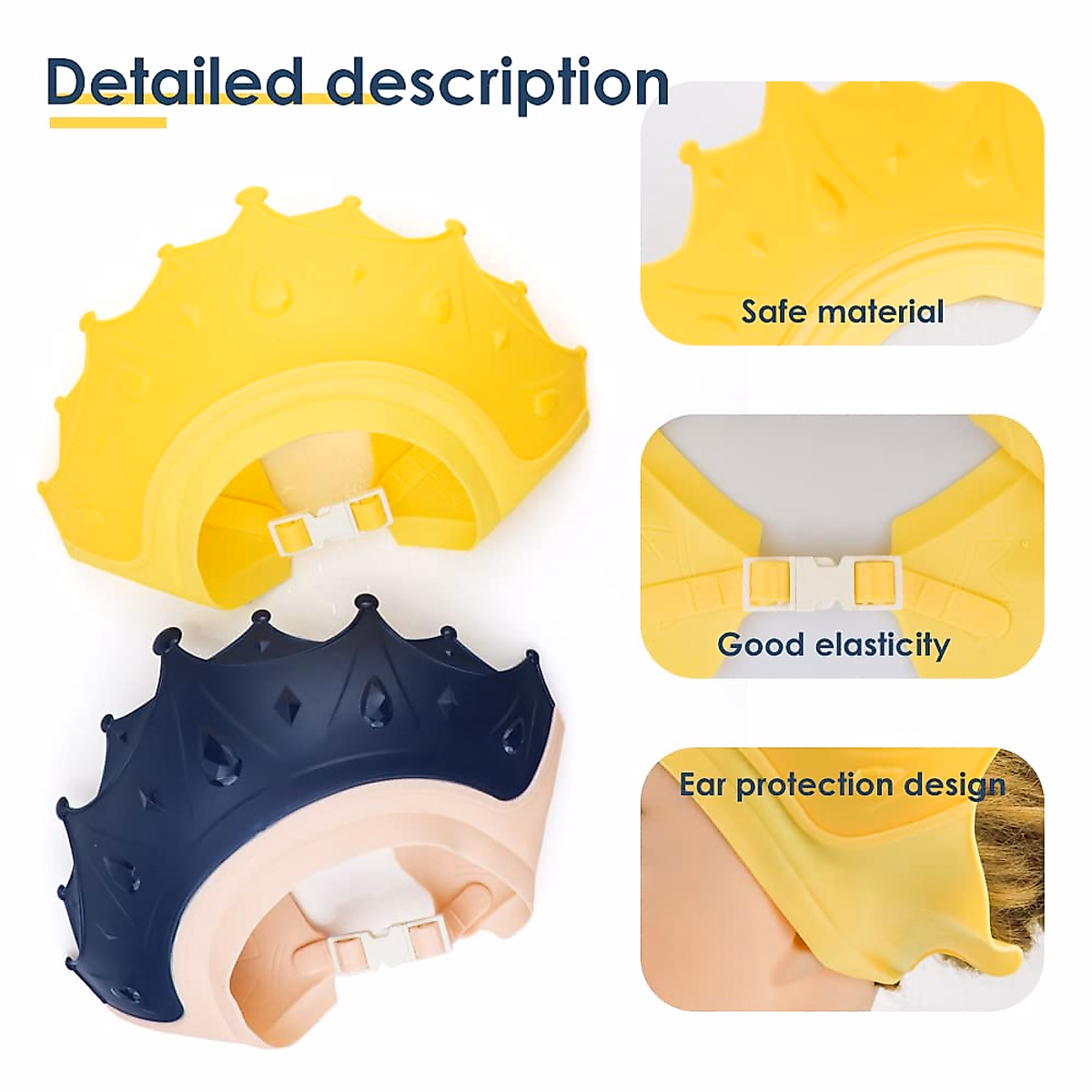 NAIHOD 2 Pieces Soft Baby Shower Cap Soft Adjustable for Washing Hair Shield Safe Visor Cap Bathing Shampoo Shower Protection Bath Hat for Toddler Kids Children