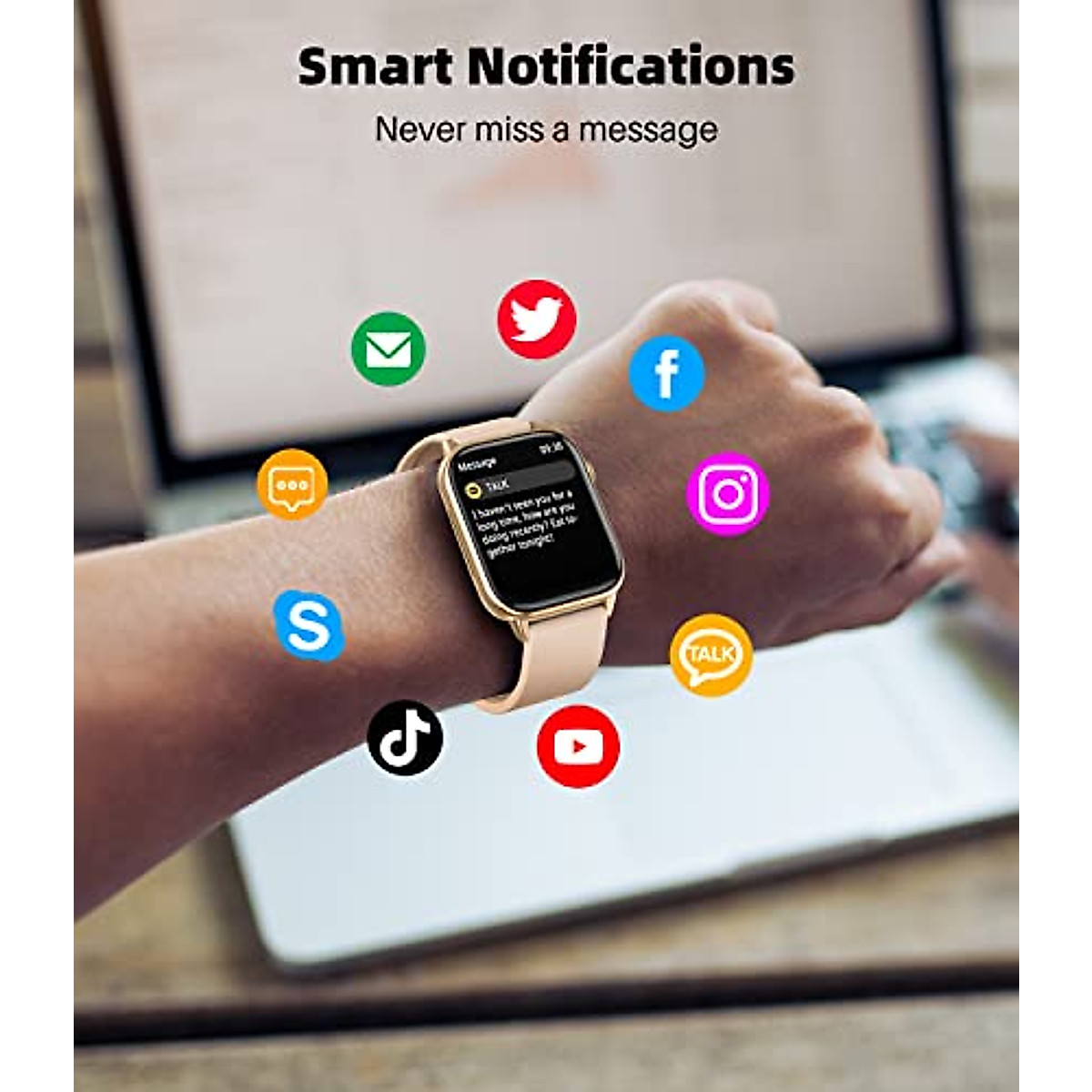 EGQINR Smart Watch (Answer/Make Call), 1.68" Fitness Tracker Smartwatch for Android iPhone with Blood Pressure Blood Oxygen Heart Rate Sleep Monitor Pedometer, IP67 Waterproof Smart Watches for Women