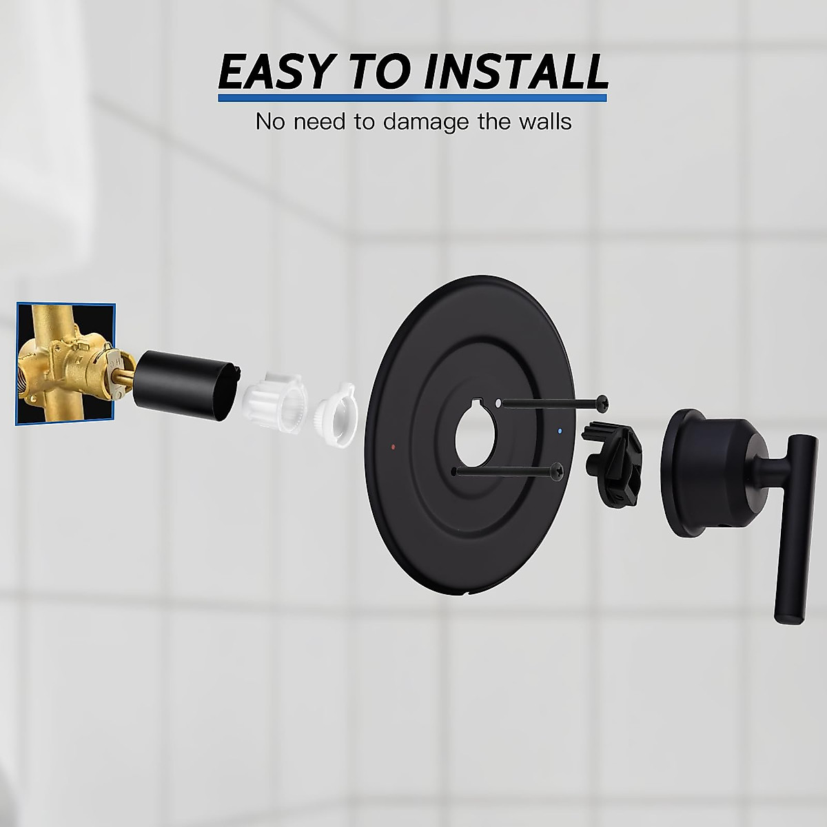 Compatible with Moen T2901BL Gibson Posi-Temp Valve Trim Kit Replacement, Matte Black Shower Trim Kit Shower Lever Handle (#2510 Valve Required)