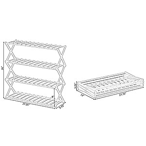 Basicwise Bamboo Foldable Shoe Rack, Free Standing Shoe Organizer Storage Rack (4 Tier), Natural (QI004329.4)