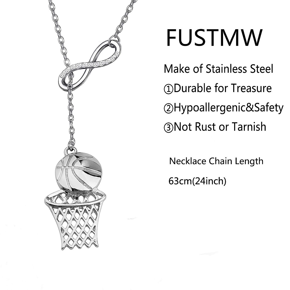 FUSTMW Basketball Necklace Basketball Hoop Pendant Basketball Lover Players Gifts Basketball Jewelry Team Gifts (Basketball Y Necklace)