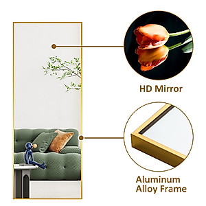 self Full Length Floor Mirror 43"x16" Large Rectangle Wall Mirror Hanging or Leaning Against Wall for Bedroom, Dressing and Wall-Mounted Thin Frame Mirror - Gold, 43" x 16" (USAM004)