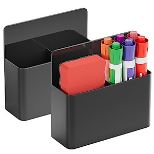 MaxGear Dry Erase Marker Holder Magnetic Pen Holder for Fridge, Dry Erase Board & Locker Organizer, Remote Control Holder for Wall Marker Holder, Whiteboard Accessories, 2 Pack, Black