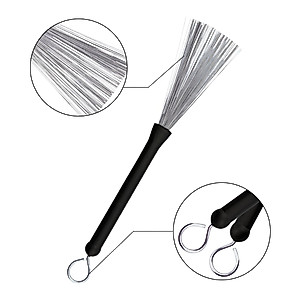 Tbrand Drum Sticks 1 Pair 5A Maple Wood Drum Sticks,1 Pair Retractable Drum Wire Brushes and 1 Pair Rods Drum Brushes set for Kids, Adults, Rock Band, Jazz Folk Students with Portable Storage Bag