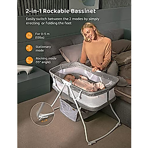 besrey Bassinet for Baby, 3 in 1 Portable Baby Bassinets, Rocking Cradle Bed, Easy Folding Bedside Sleeper Crib, Quick-Fold for Newborn Infant, up to 33 lb Compact Storage, Mattress and Net Included