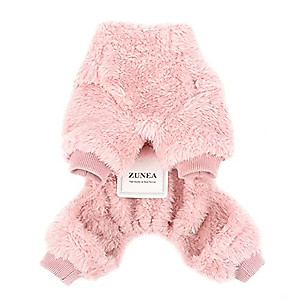 Zunea Winter Dog Pajamas for Small Dogs Warm Fleece Puppy Clothes Pyjamas Fuzzy 4-Legged Pjs Jumpsuit Soft Cozy Plush Pullover Overall Outfit Pet Girl Boy Apparel for Chihuahua Yorkie Pink S