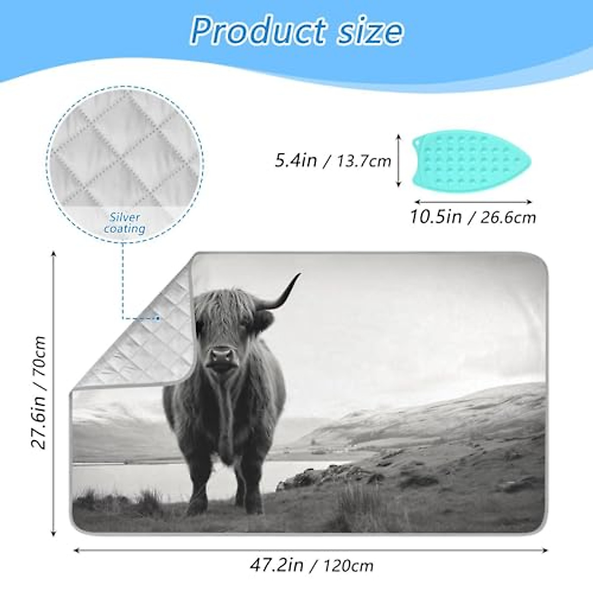 GOODOLD Highland Cattle Ironing Mat Portable Travel Ironing Pad for Washer,Dryer,Table Top, Iron Board Alternative Cover, Large Heat Resistant Ironing Blanket
