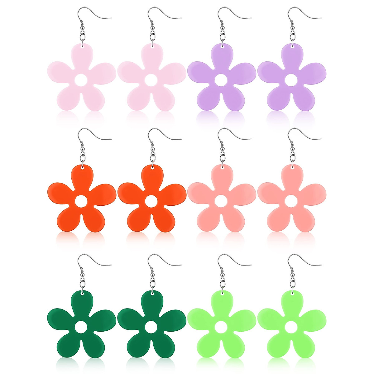 6 Pairs Retro Earrings for Women Girl Groovy Retro Daisy Flower Earrings Hawaii Daisy Flower Earrings Dangle Acrylic Daisy Flower Hawaii Plant Earrings Wild Lily Petals, 6 Colors