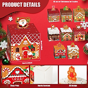 Ziliny 48 Pcs Christmas Gift Boxes 3D Cookie Gift Boxes Cardboard Treat Boxes Party Favors Gift Wrap Boxes for Xmas Party Supplies Christmas Tree Decoration Holiday Party (Gingerbread Style)