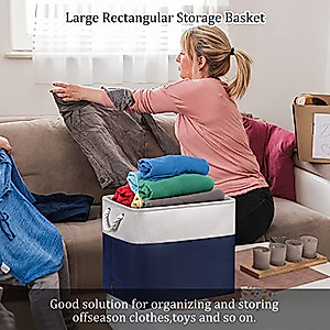 KITCSTI Storage Baskets for Organizing, Extra Large Rectangular Storage Bin, Fabric Folding Organizer for Closet, Toys, Clothes, Home, Office, 17x12x15 Inches (Blue & White, Pack of 3)