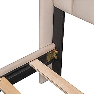 Prohon Queen Bed Frame with Wingback Headboard and A Big Storage Drawers on Endbed, Velvet Upholstered Platform Bed w/Wood Slats Support Mattress Foundation,No Box Spring Needed,Easy to Install,Beige