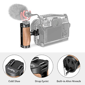 SMALLRIG Wooden Mini NATO Handle Side Handgrip for Mirrorless Digital Camera DSLR Camera Small Camera Cage with Cold Shoe Mount Built-in Wrench, Up and Down Adjustable - 2915