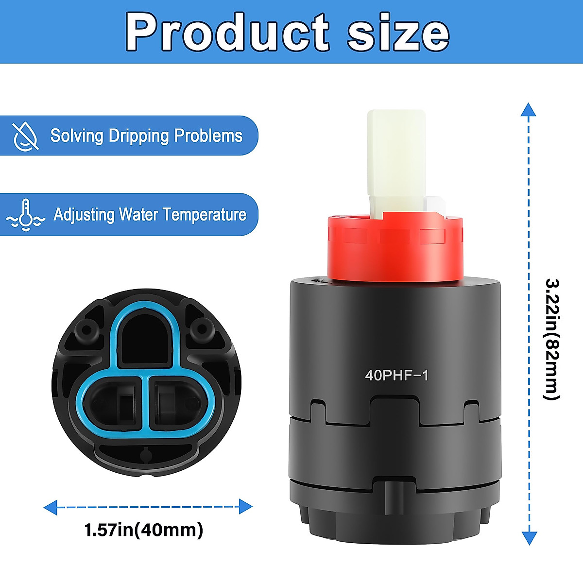 40PHF-1 40mm Pressure Balance Cartridge,Shower Cartridge Replacemen,Compatible With Shower Faucet for Shower Valve, Product Height 3.22 in (82mm) Width 1.57 in (40 mm)