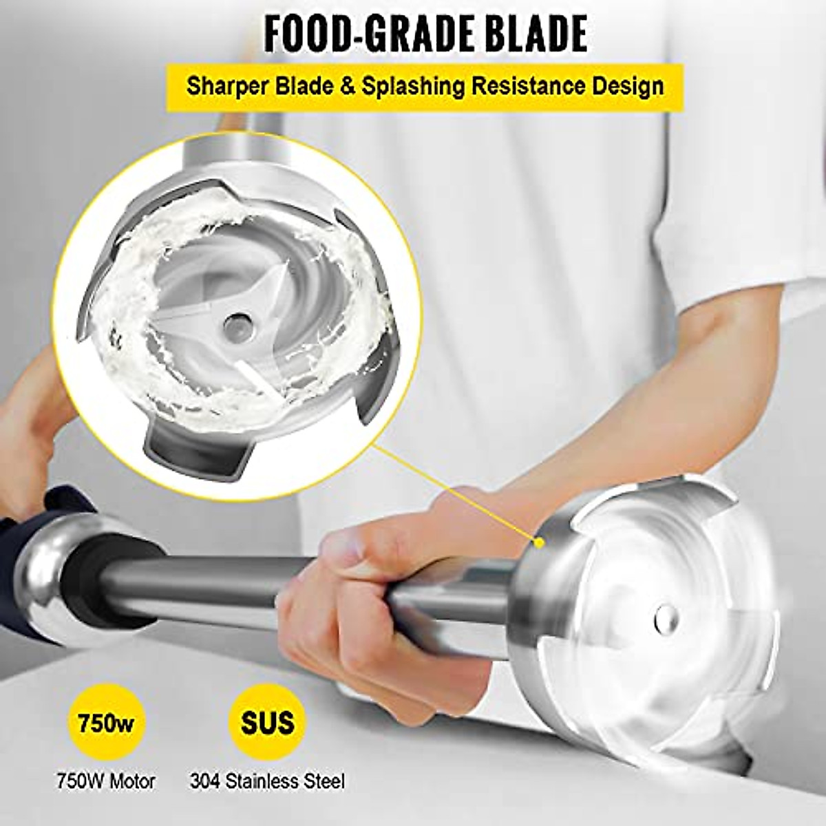 VEVOR Commercial Immersion Blender Variable Speed Heavy Duty Immersion Blender 750 W Commercial Hand Mixer 304 Stainless Steel Hand Blender Commercial with 11.8" Removable Shaft for Kitchen Mixing