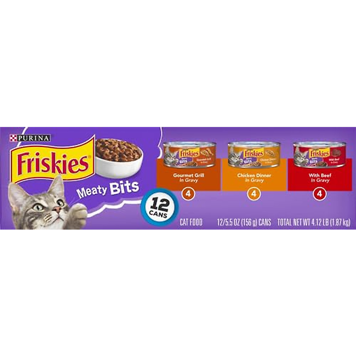 Friskies Wet Cat Food, Meaty Bites, 3-Flavor Variety Pack, 5.5-Ounce Can, Pack Of 12