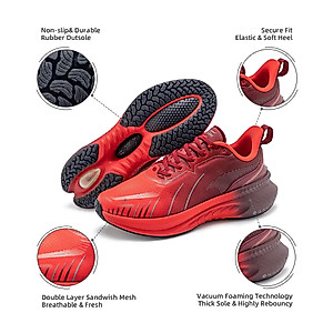 ONEMIX Breathable Men's Max Cushioned Walking Shoes with Arch Support for Plantar Fasciitis Flat Foot Pain Relief Air Lightweight Jogging Running Sneakers Shoes Non Slip Thick Sole,Red,Size 9.5