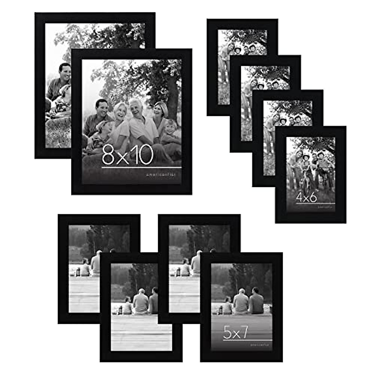 Americanflat 10 Pack Black Picture Frames Collage Wall Decor - Gallery Wall Frame Set with Two 8x10, Four 5x7, and Four 4x6 Frames, Shatter Resistant Glass, Hanging Hardware, and Easel Included