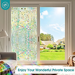 Windimiley Window Privacy Film 3D Rainbow Static Clings Bathroom Stained Glass Decorative Window Sticker Prism Holographic Window Decals Sun Blocking Non-Adhesive Door Covering,17.5x118.1In, Pure