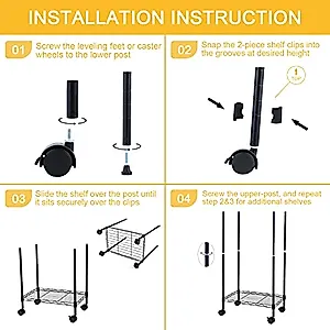 YSSOA Heavy Duty 6-Shelf Shelving with Wheels, with Hanging Hooks, Wire Shelving, Adjustable Storage Units, 29'' D x 14'' W x 70'' H, 6 Tier, Black