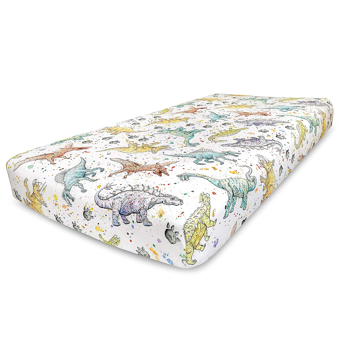 Watercolor Dinosaur Jersey Knit Cotton Crib Sheet | Extra Soft and Stretchy