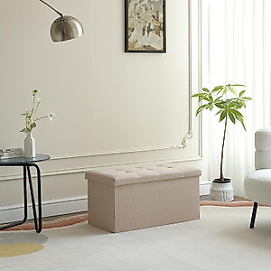 Hamgtrion Ottoman Storage Ottoman Folding Ottomans Footrest Storage Ottoman Small Footstool Rectangle Bench Cube for Room Living Room Bedroom Beige L30W15H15inches, FJ-30BEIGE