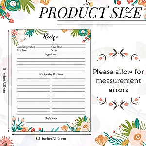 50 Sheets Recipe Paper Full Size Recipe Refill Pages 8.5 x 11 Inch Recipe Cards for Recipe Binder Book