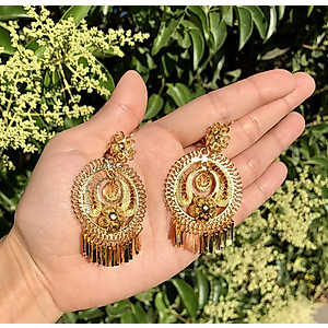 Folklorico Dance Traditional Mexican Gold Filigree Earrings, Flower, Medium, Gold, Day of the Dead, Mexican Earrings