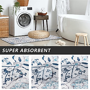 MELAJIA Boho Kitchen Rugs Sets of 3 Non Slip Washable Laundry Room Rubber Mat Kitchen Mats Set for Floor Easy to Clean Low-Profile Runner Rug for Hallway Bathroom Bedroom Entryway