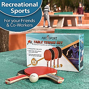 Abco Tech Table Tennis & Ping Pong Paddles and Balls Set, 4pk Table Tennis Paddles & 6 Table Tennis Balls, Ping Pong Set, Ping Pong Paddles Set of 4, Professional & Recreational Games, 2 or 4 Players