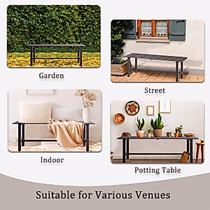 Mutaomay Outdoor Bench, Metal Weatherproof Front Porch Bench, 2-Person Porch Bench, Anti-Rust Outdoor Backless Bench for Park, Swimming Pool, and Yard, Light Weight with 350LBS Capacity (Dark Brown)