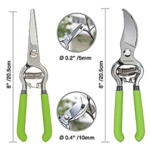 WORKPRO 2-Piece Pruning Shears Set, Drop Forged 8" Bypass Garden Shears and 8'' Handing Pruner with Steel Straight Blade